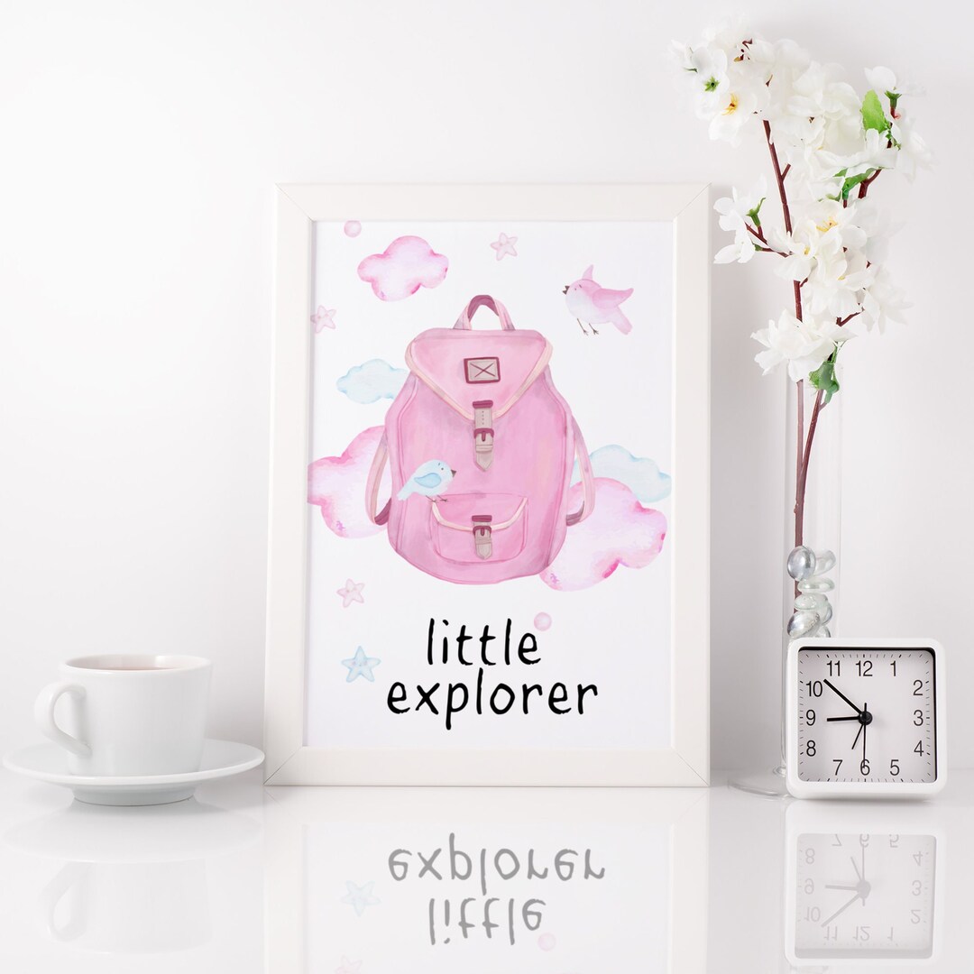 Little Explorer Backpack Wall Art, Watercolor Playroom Wall Art ...