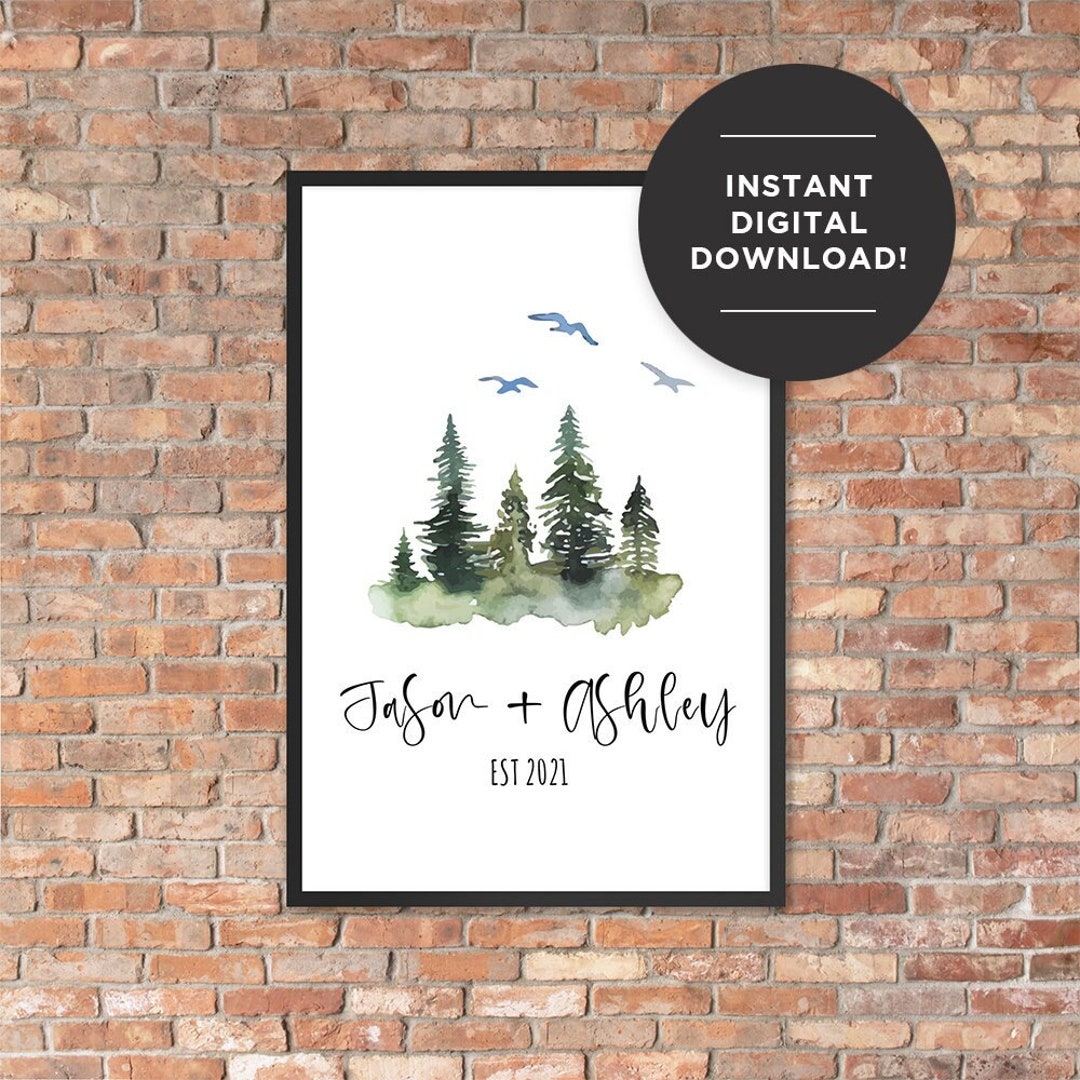 Custom Wedding Print, Personalized Watercolor Print, Woodland Theme ...