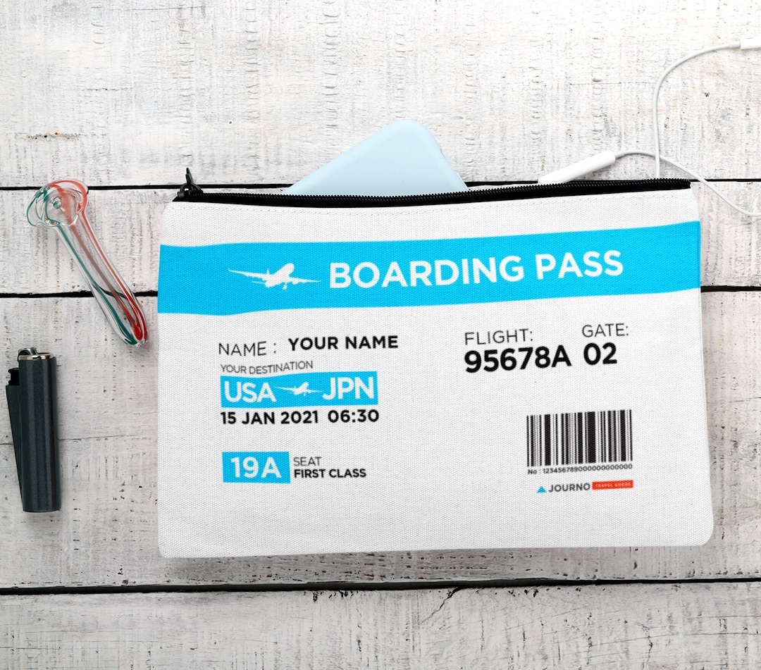 Personalized Boarding Pass Travel Pouch, Custom Zippered Tech Accessory ...