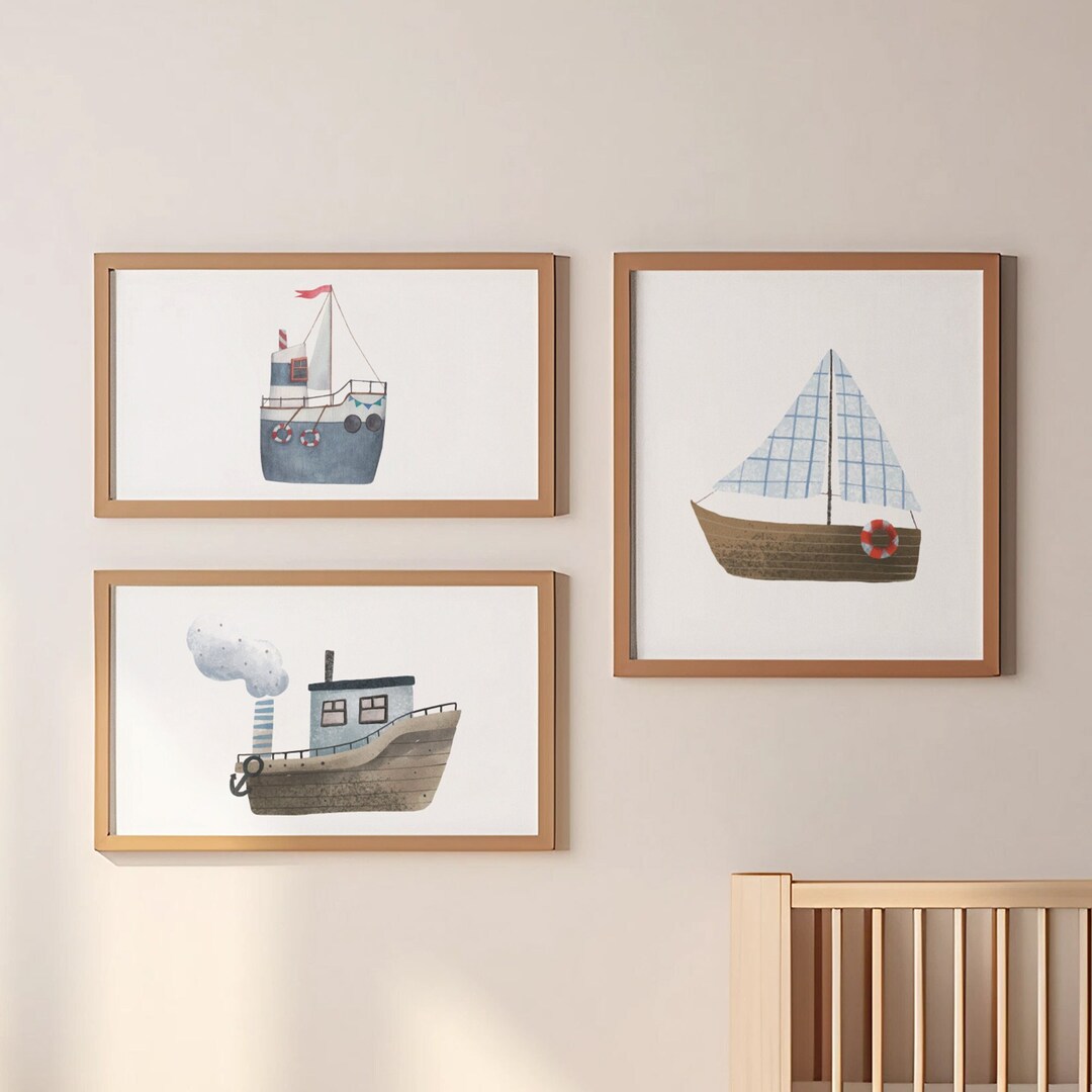 Nautical Nursery Gallery Wall Art Set, Nautical Theme Baby Boy Room Art ...