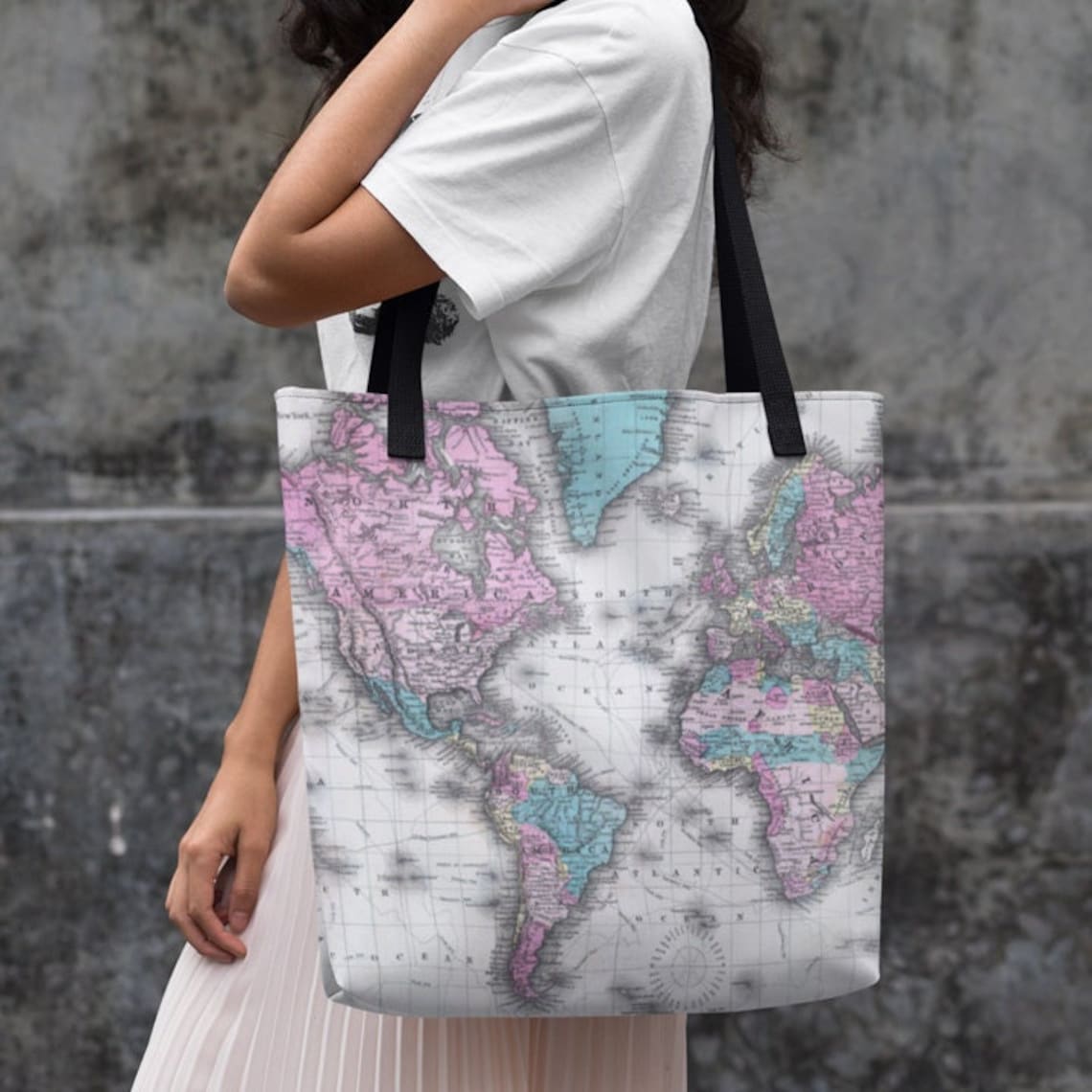 Unique World Map All-over Print Travel Tote Bag, Eco-friendly Nautical ...
