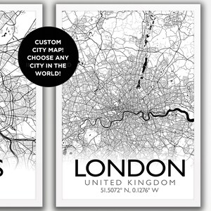 Custom Modern Art City Map, Personalized Street Map Print, Urban Map ...