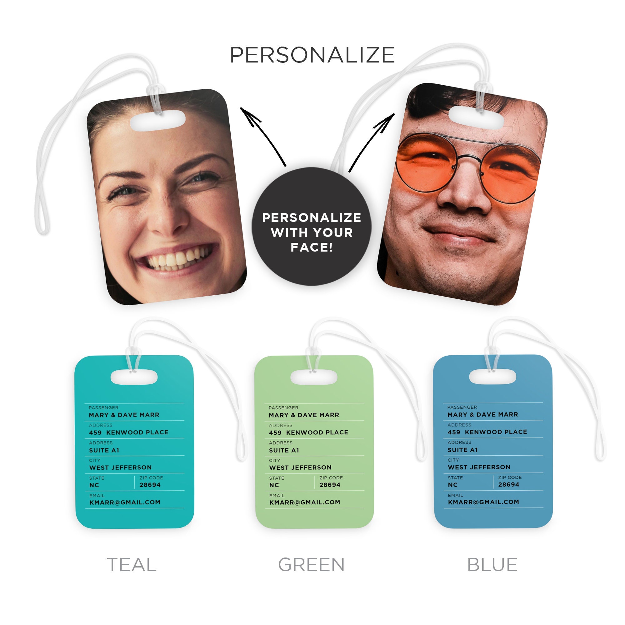 Personalized Luggage Tag With Your Face! Customized Suitcase Bag ID Tag ...