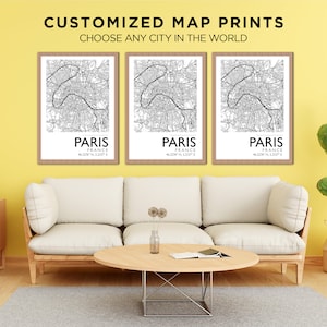 Customized Set of 3 City Maps, Three Panel Custom Location Maps for ...