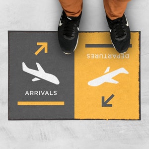 Front Door Mat: Airport Sign Welcome Mat. Shoe Mat, Arrivals/departures ...