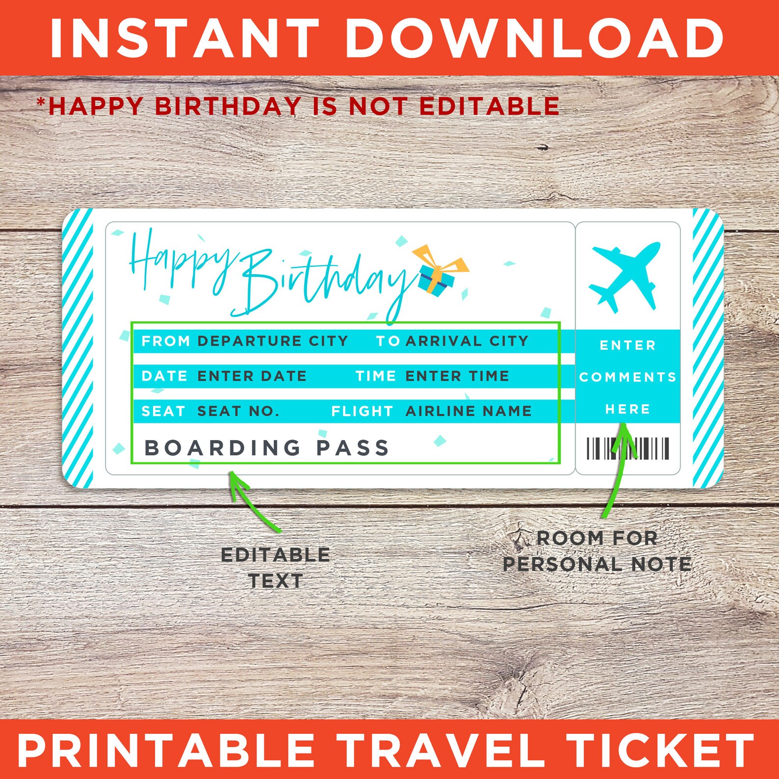 Surprise Trip Reveal: Happy Birthday Boarding Pass Template. | Etsy