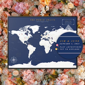 Custom Push Pin Map, World Push Pin Personalized Map, Travel Tracking ...