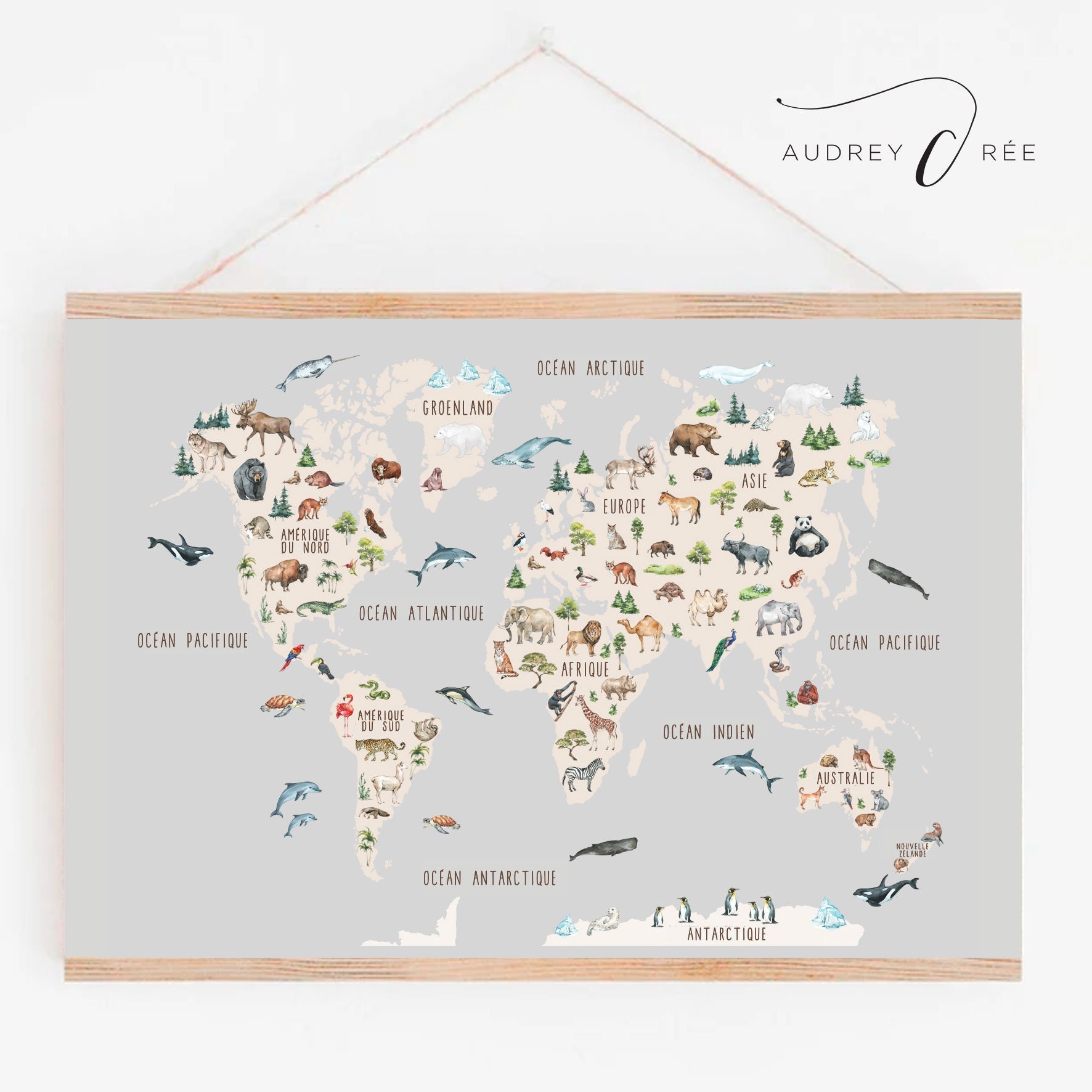 Mapa Póster del mundo Póster infantil Animales del mundo - Etsy México