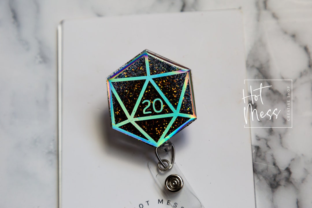 D20 Badge Reel, D&D Gift, Retractable ID Holder, Interchangeable ...