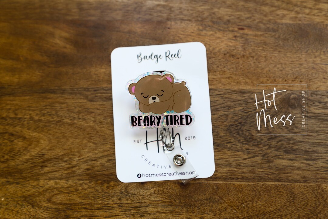 Beary Tired Badge Reel, Teacher Lanyard, Cute ID Holder, Sleep Study ID ...
