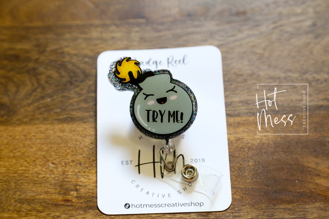 Try Me Funny Bomb Face Badge Reel, Retractable Badge Reel ...