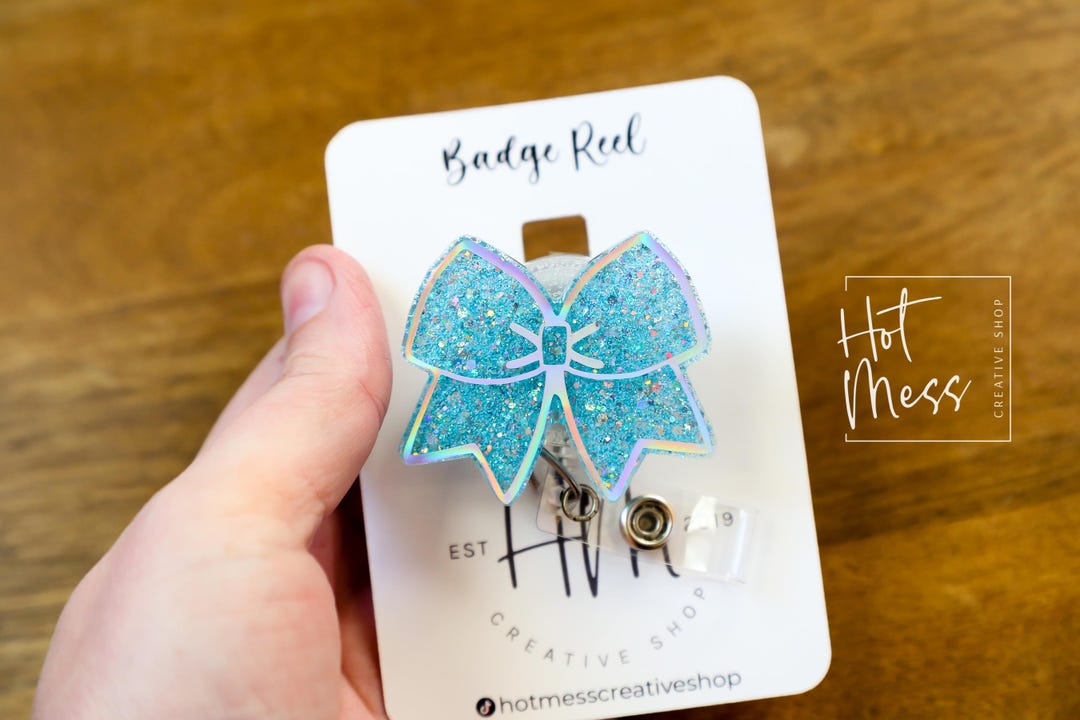 Blue Cheer Bow Badge Reel, Cheer Leading Coach Badge Reel, Badge ID ...