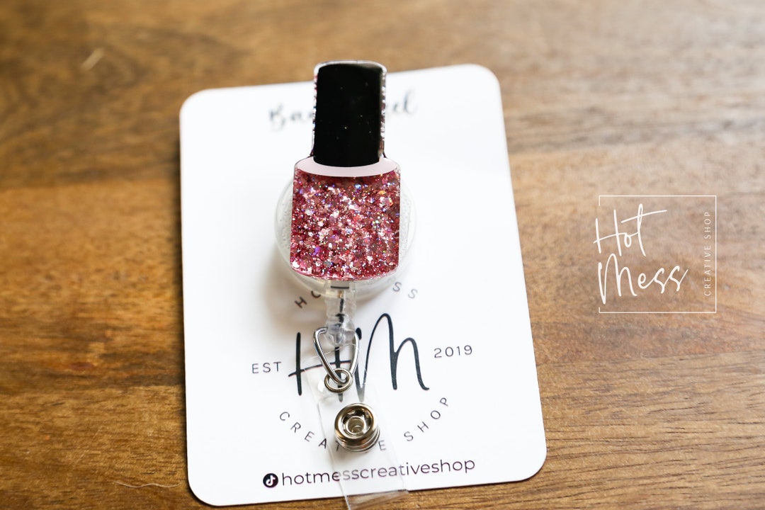 Nail Tech Glitter Badge Reel, Nail Tech ID Holder, Nail Badge Reel ...