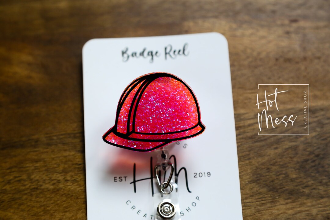 Pink Hard Hat Badge Reel, Construction Pin, Retractable Acrylic Badge ...