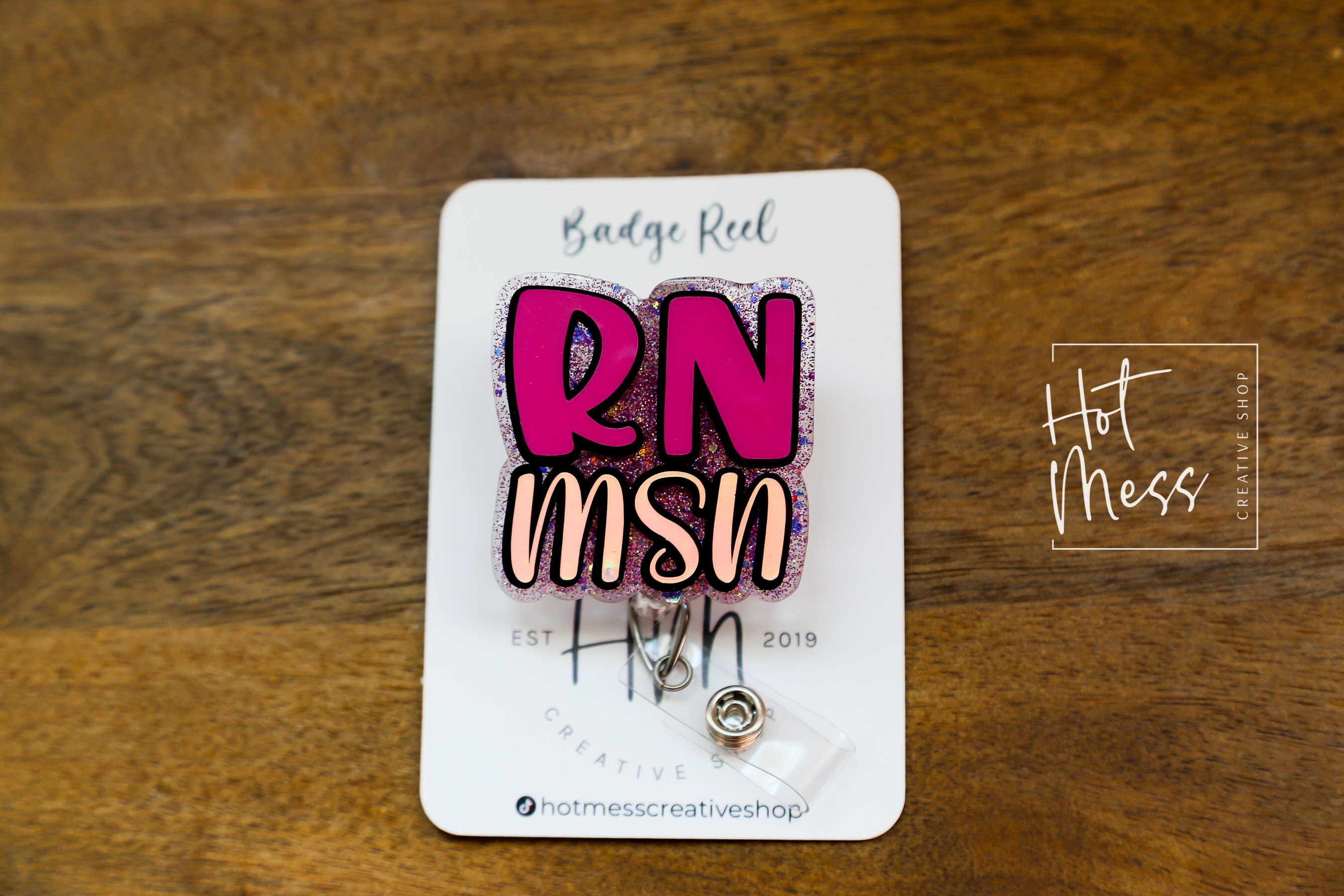 RN MSN, Pink Glitter Badge Reel, Badge Holder, Retractable ID, Lanyard ...