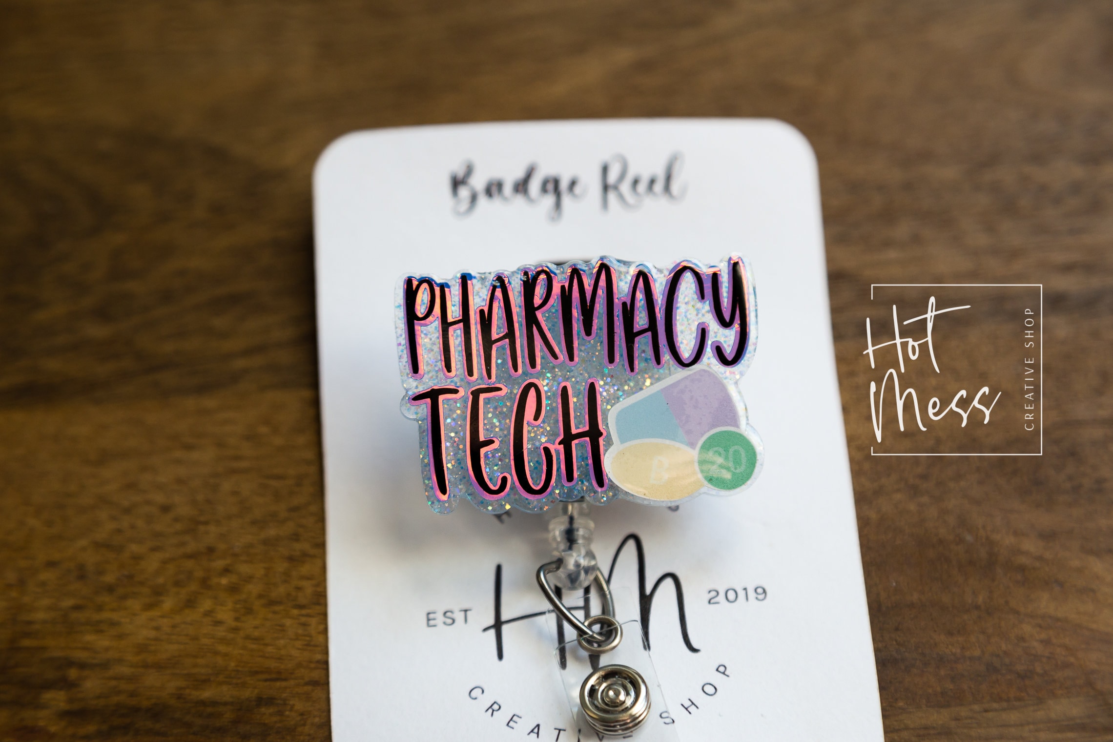 Pharmacy Tech Badge Reel Pharmacy ID Holder Glitter Badge - Etsy