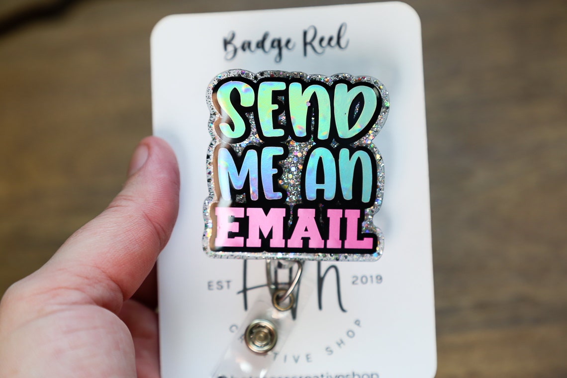 Send Me an Email Funny Blue Badge Reel, Office Badge Holder, RN ID ...