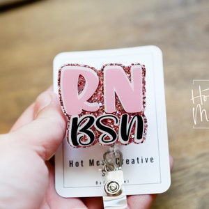 RN BSN Pink Glitter Badge Reel, Retractable ID - Etsy