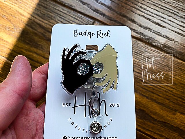 Silver ASL Badge Reel Sign Language ID Holder Retractable - Etsy