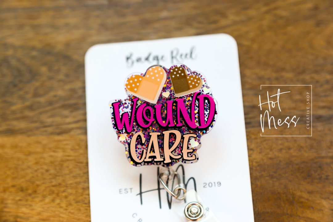 Wound Care Badge Reel, Glitter RN ID Holder, Retractable Acrylic Badge ...