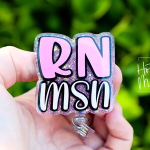 RN MSN, Pink Glitter Badge Reel, Badge Holder, Retractable ID, Lanyard ...