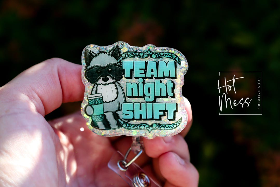 Team Night Shift Funny Badge Reel, RN ID Holder, Retractable Badge Reel ...