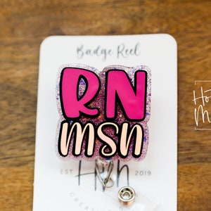 RN MSN, Pink Glitter Badge Reel, Badge Holder, Retractable ID, Lanyard ...