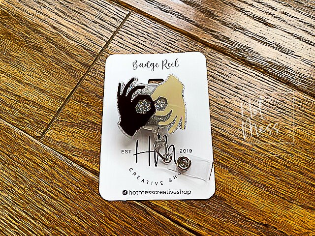 Silver ASL Badge Reel Sign Language ID Holder Retractable - Etsy