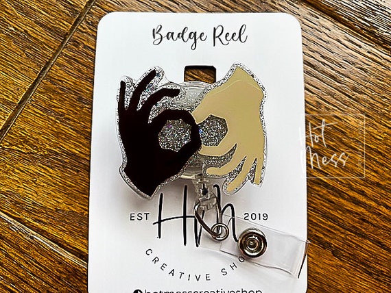 Silver ASL Badge Reel Sign Language ID Holder Retractable - Etsy