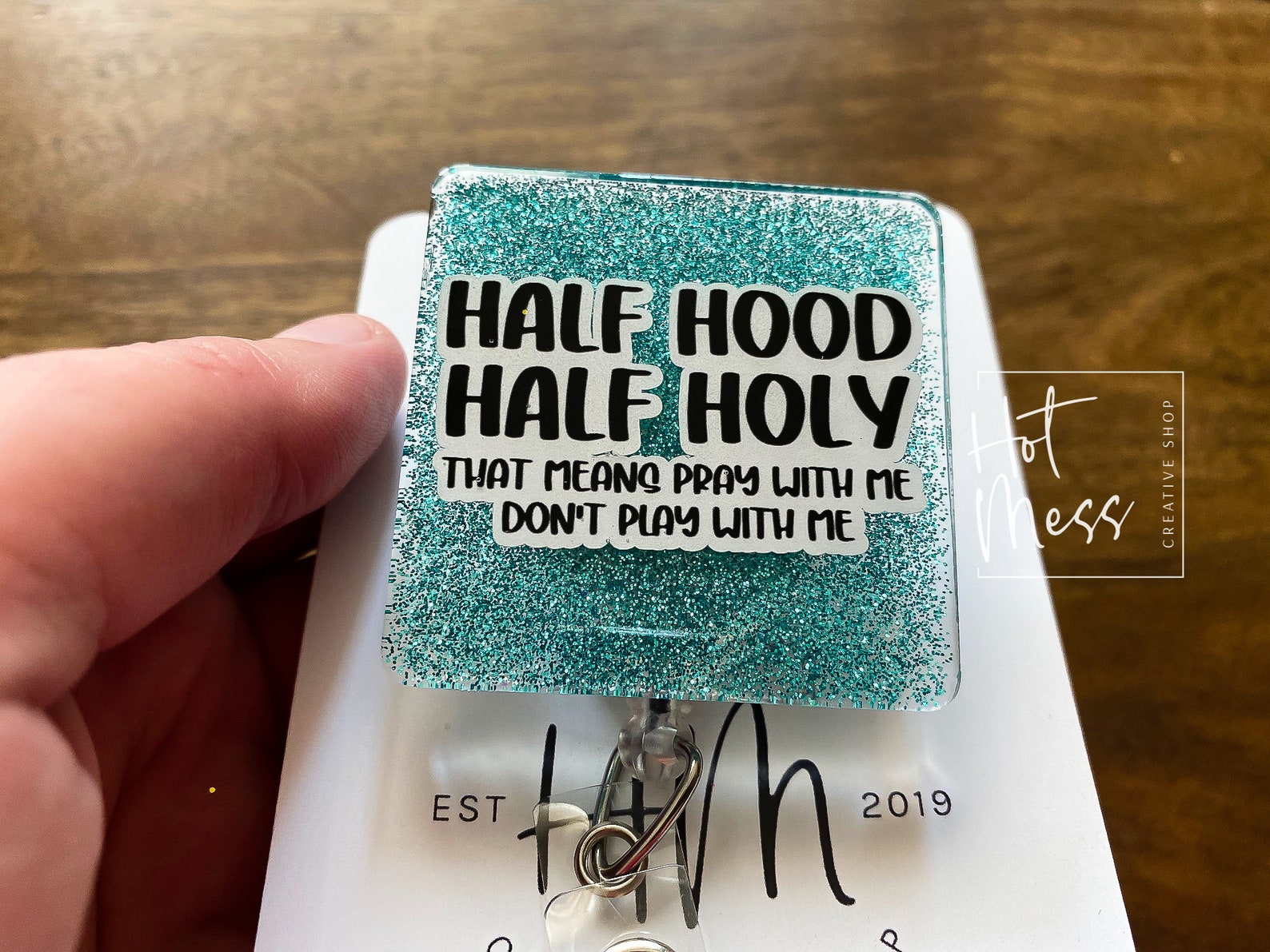 Half Hood, Half Holy Funny Badge Reel, RN ID Holder, Retractable ...