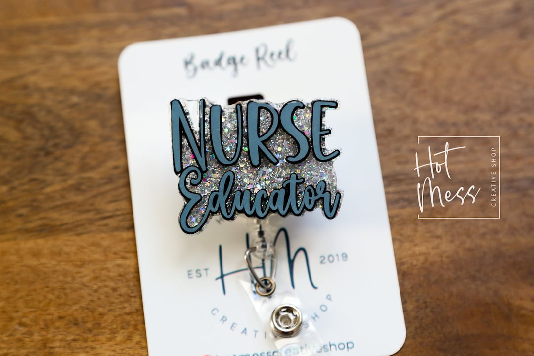 Blue Nurse Educator Badge Reel, ID Holder, Glitter Badge Reel, Nursing Pin - Etsy