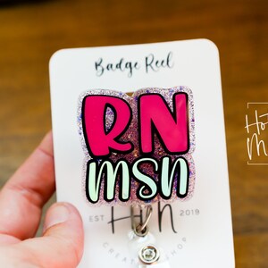 RN MSN, Pink Glitter Badge Reel, Badge Holder, Retractable ID, Lanyard ...