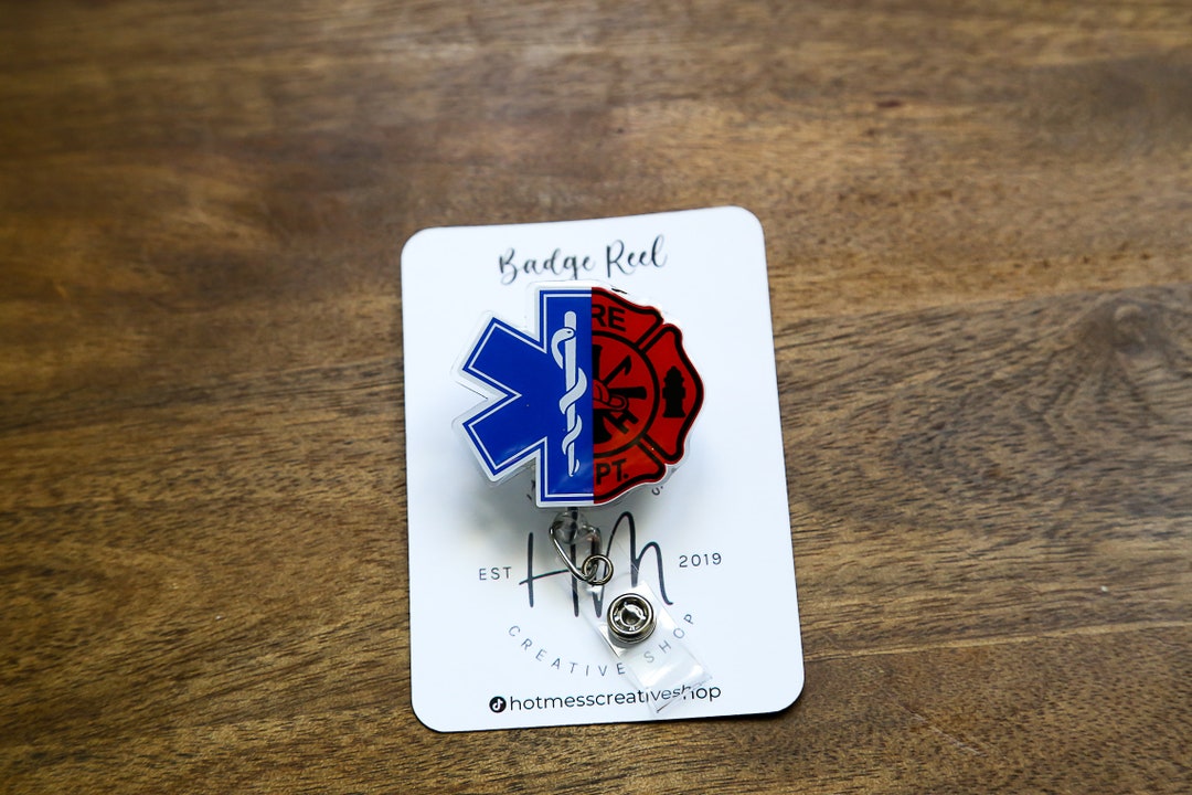 EMS Firefighter Badge Reel, Funny Badge Reel, Retractable Badge Reel ...