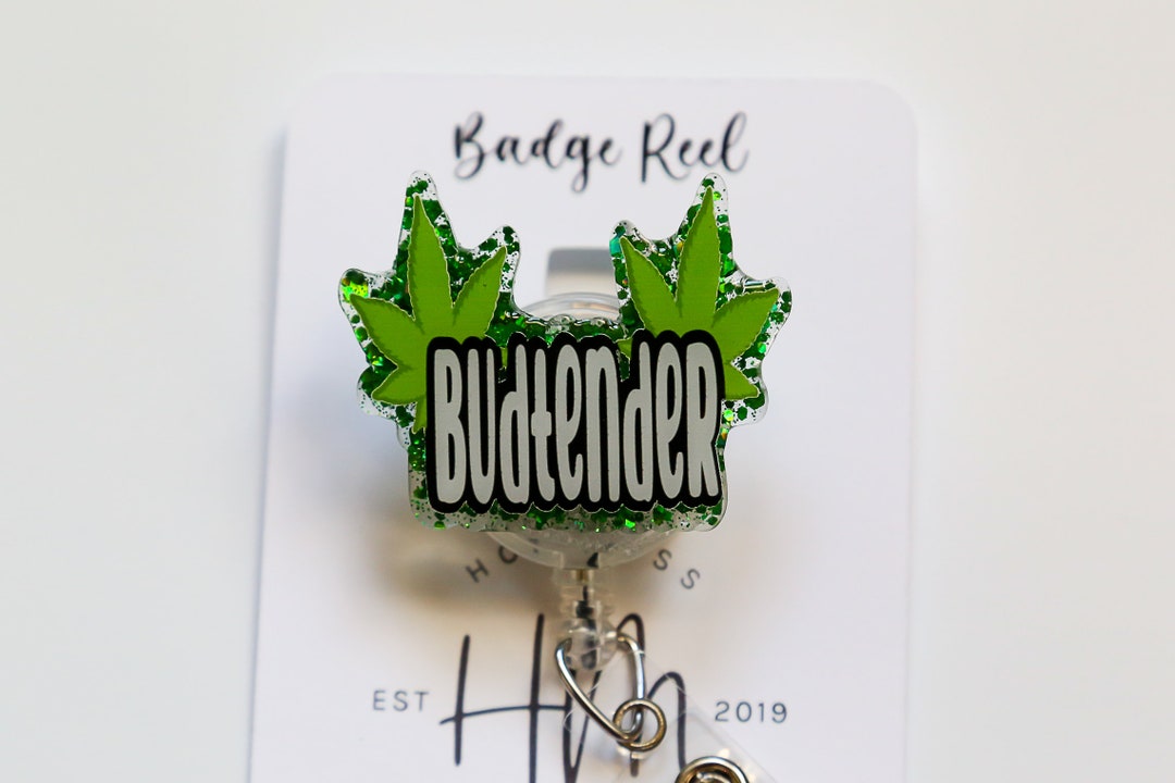 Budtender Badge Reel, Dispensary ID Holder, Retractable Acrylic Badge ...