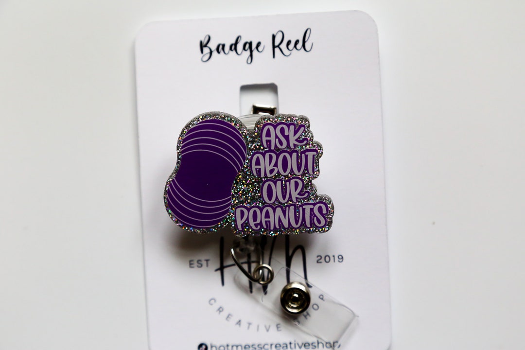 Ask Me About Our Peanuts ID Holder, Nurse ID Holder, Funny Badge Reel ...