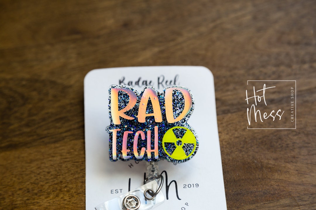 Rad Tech Badge Reel, SILVER HOLOGRAPHIC Glitter Badge Reel, Retractable ...