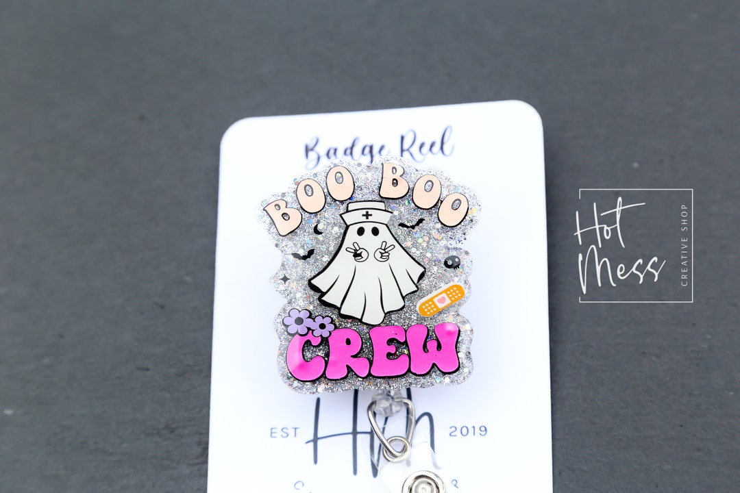 Boo Boo Crew Glitter Badge Reel, Nurse ID Holder, School Nurse Pin ...