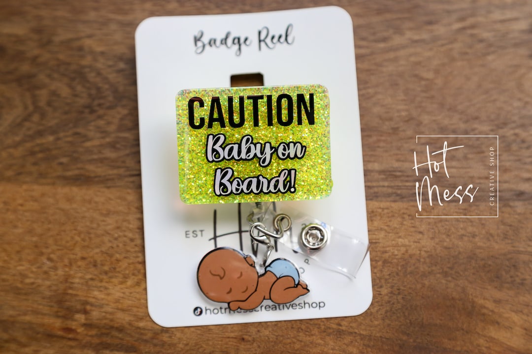 Caution Baby on Board Badge Reel, Gift for Expectant Mother, ID Holder ...