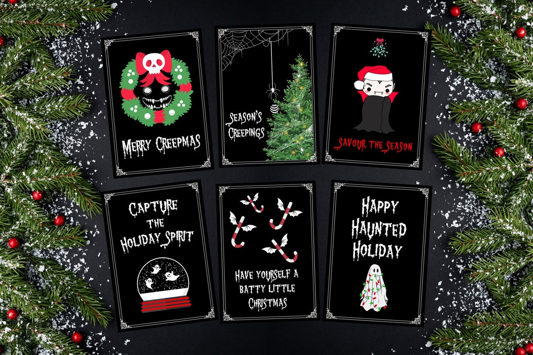 Pack of 6 Christmas Greeting Cards Gothic Christmas Card, Halloween ...
