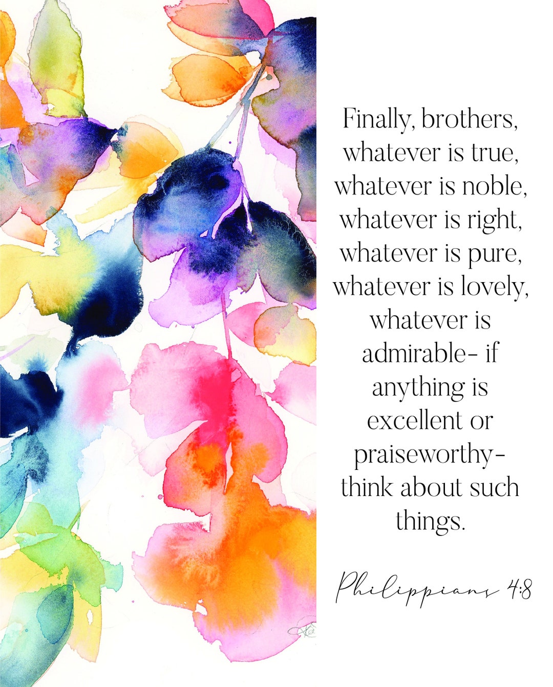 Philippians 4:8 PRINT. Watercolor Botanical Painting, Abstract ...