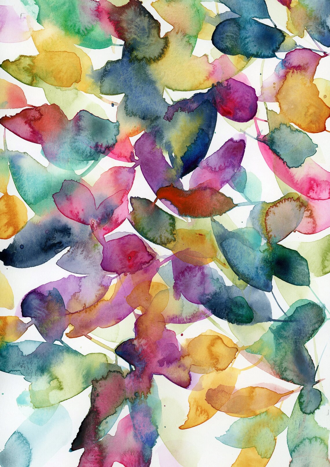 Charmed PRINT. Abstract Watercolor Botanical Painting, Multicolor ...