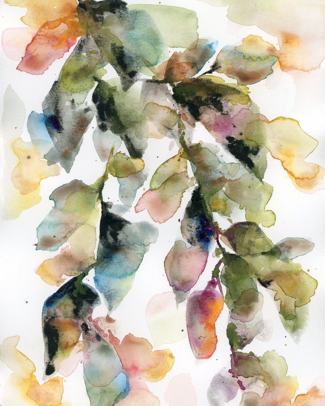 Olive PRINT. Abstract Watercolor Botanical Painting, Olive Green Floral ...