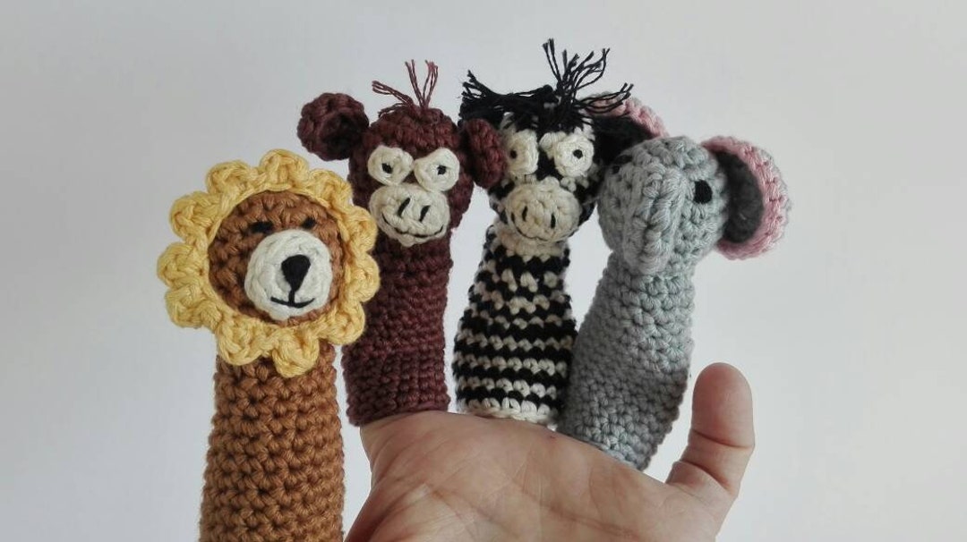 African Finger Puppets Lion Monkey Elephant Zebra Finished Product ...