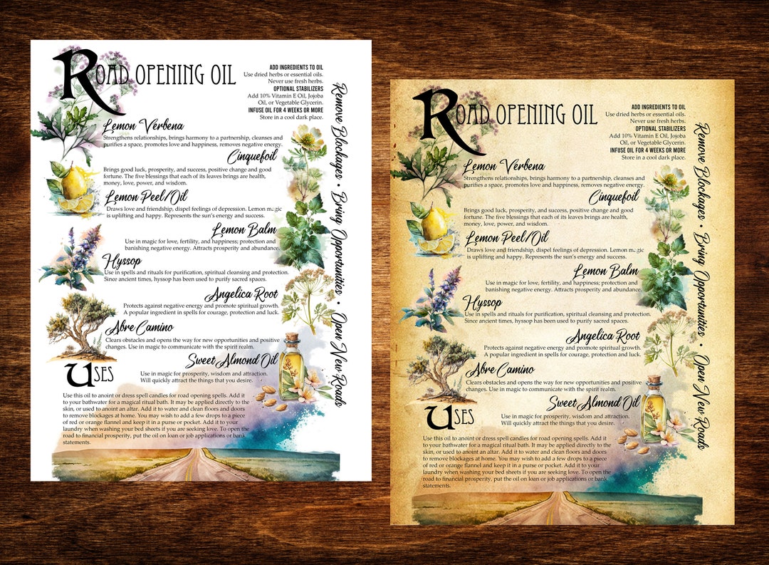 Road Opening Oil Book of Shadows Printable Page Road Opening Spell Oil ...