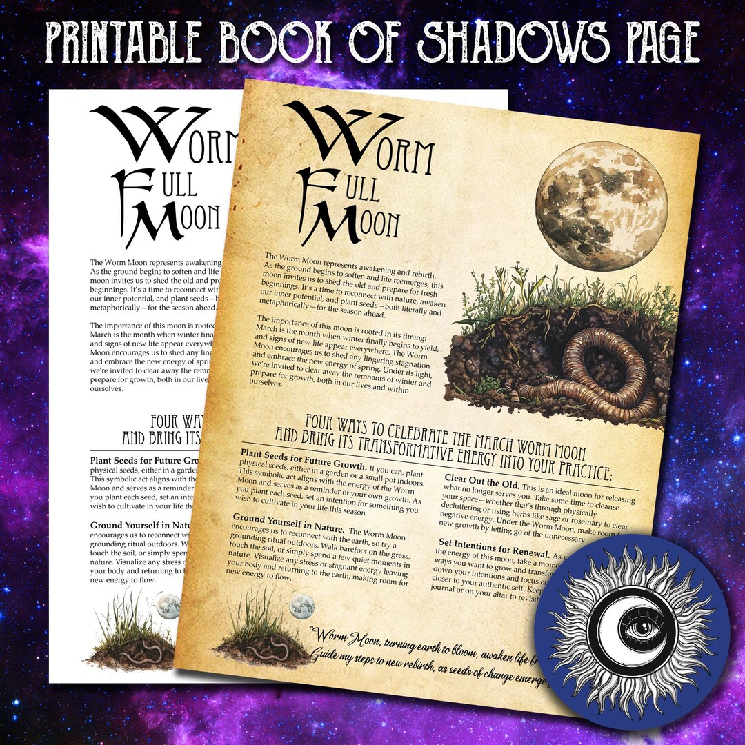 March Worm Full Moon Printable Book of Shadows Page - Digital Printable ...