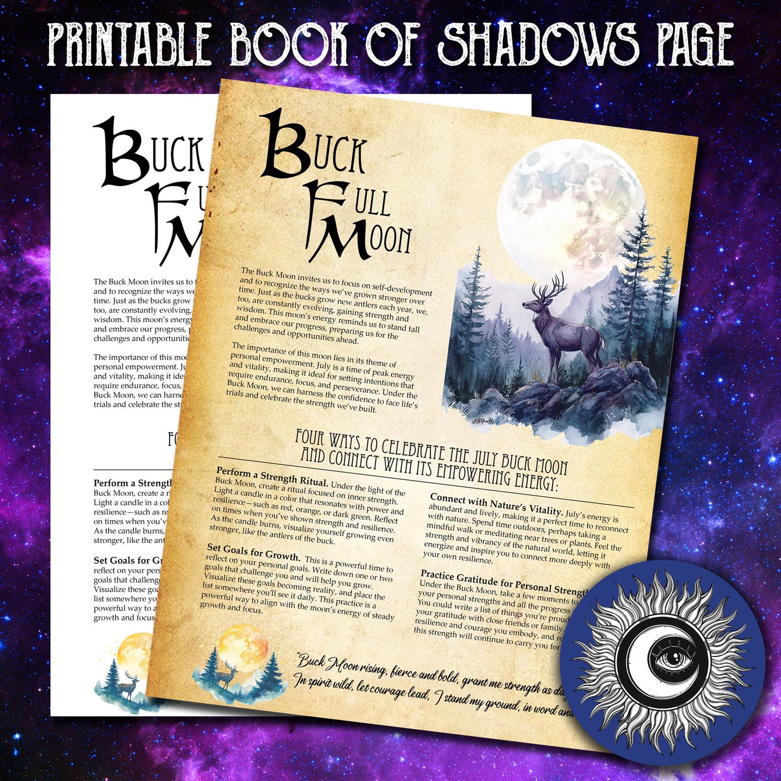 Buck Full Moon Book of Shadows Page - Printable Grimoire (digital ...