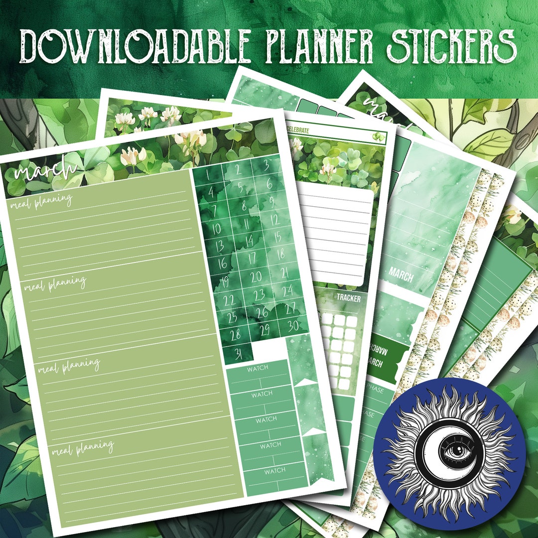 March 2024 Planner Stickers – Trackers, Bingo, Moon Phases (digital PDF ...