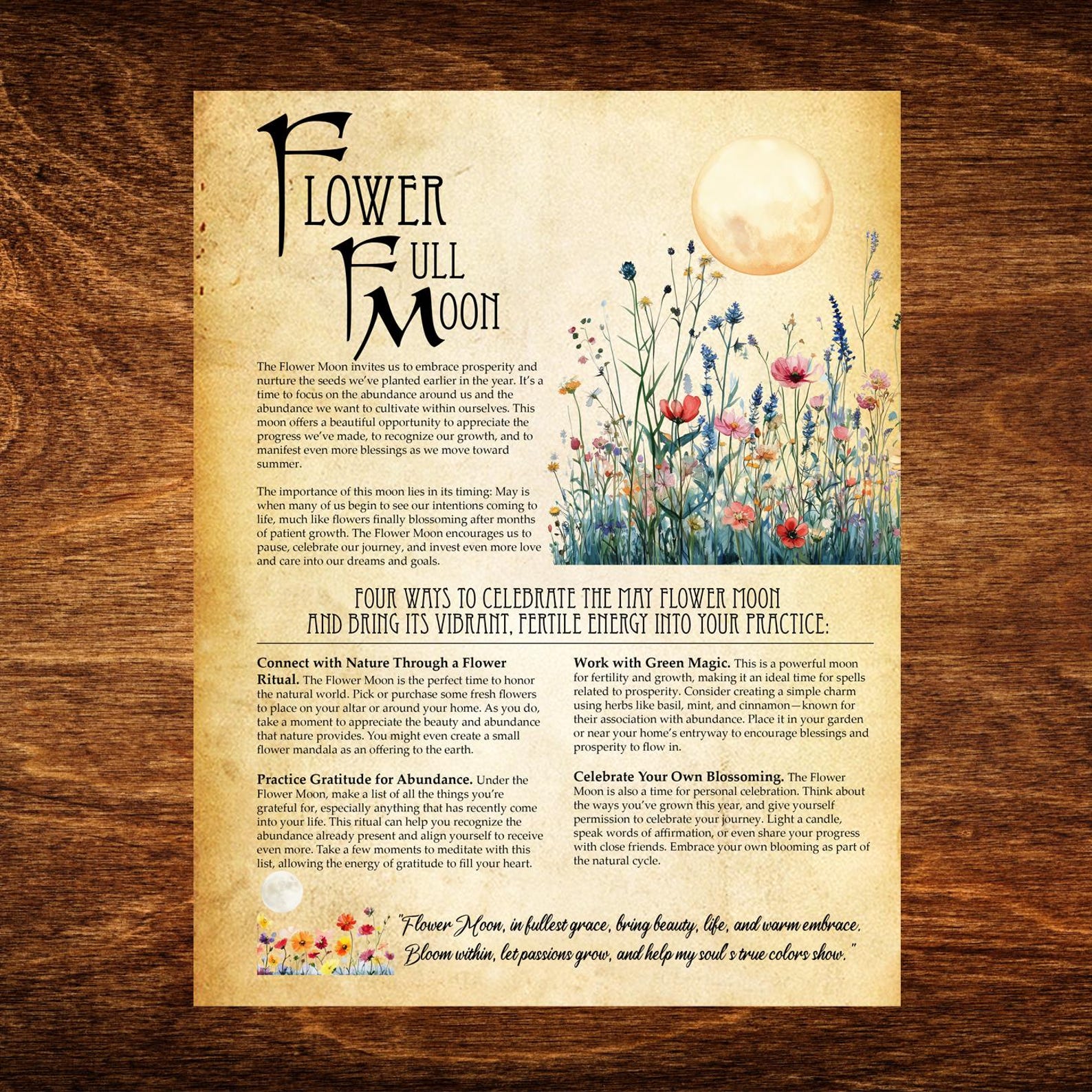 May Flower Full Moon Book of Shadows Page – Printable Grimoire (digital ...