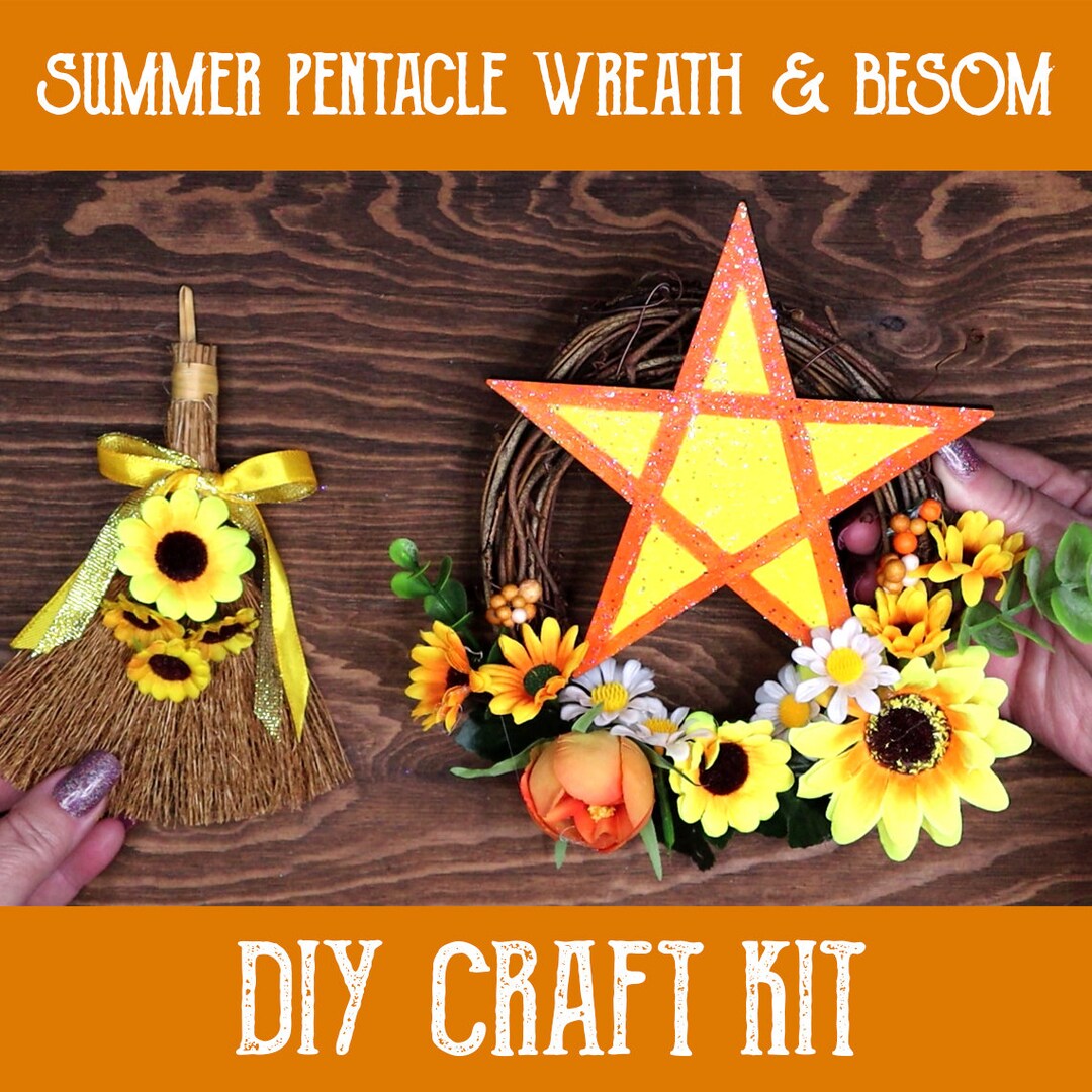 Summer Pentagram Wreath and Besom, Mini Broom and Wreath for Your Altar ...