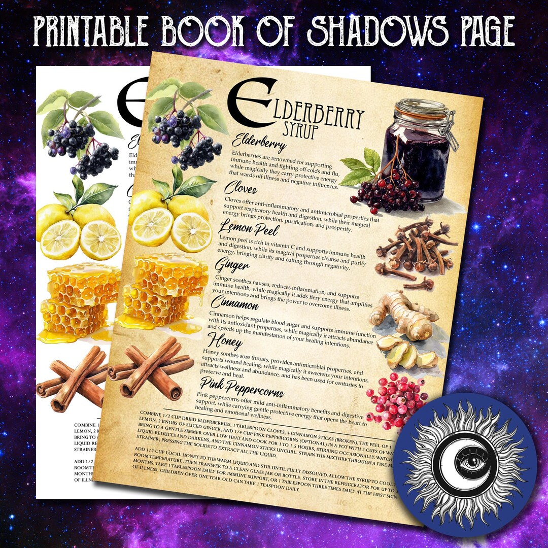 Elderberry Syrup Printable Book of Shadows Page - Witches' Brew Recipe ...